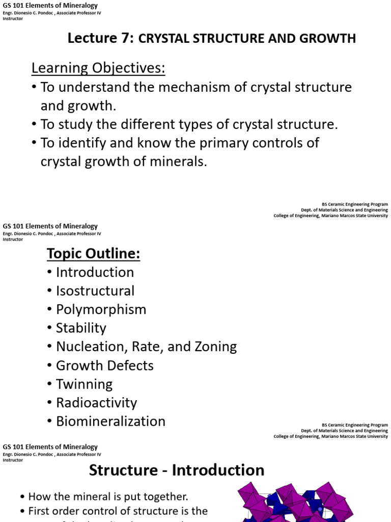 GS 101 Lecture 7 Crystal Structure and Growth | PDF | Crystal | Mineralogy