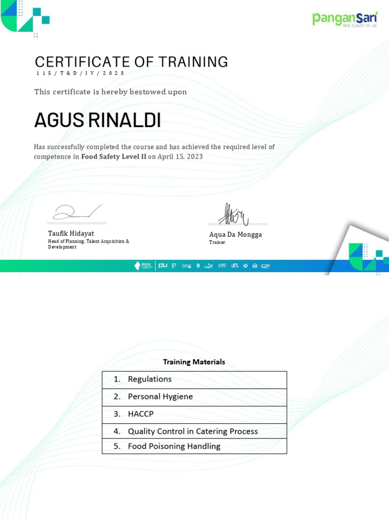 Food Safety Level II Certificate 2023 | PDF
