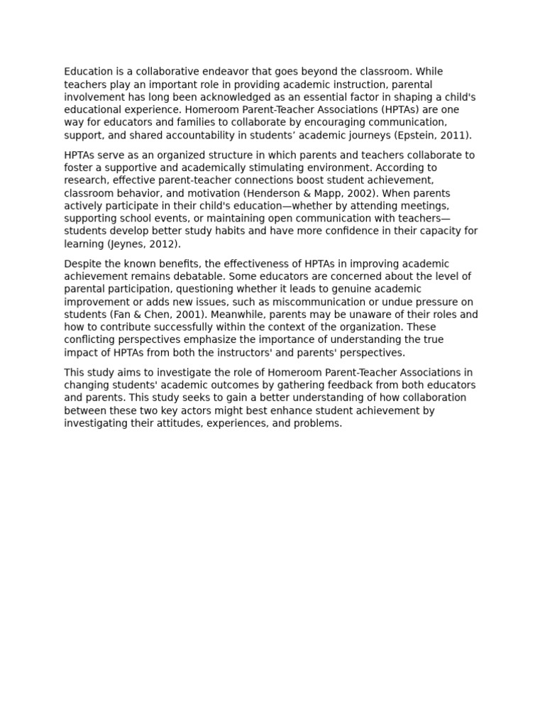 Education Is A Collaborative Endeavor That Goes Beyond The Classroom | PDF