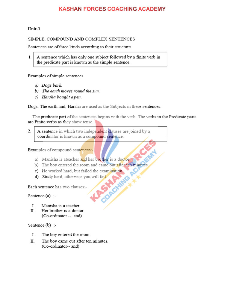 Simple Compound and Complex Sentences | PDF | Verb | Subject (Grammar)