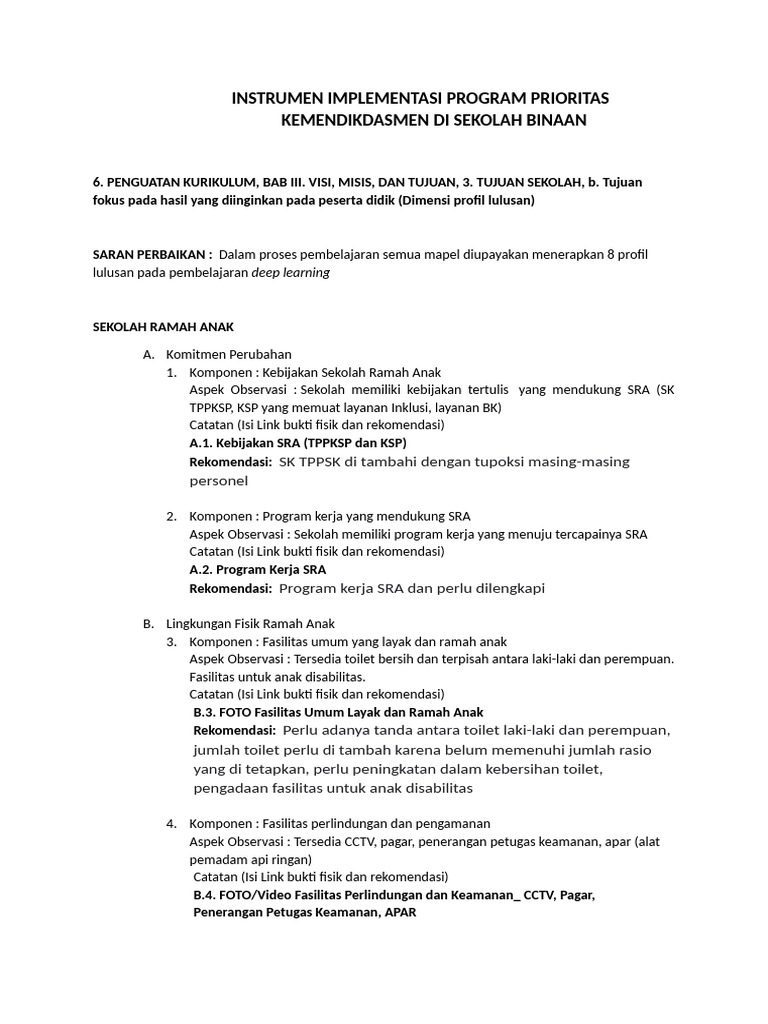 Dokumen Instrumen Implementasi Protas | PDF