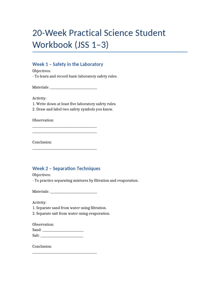 20 Week Science Student Workbook | PDF | Physical Sciences | Materials