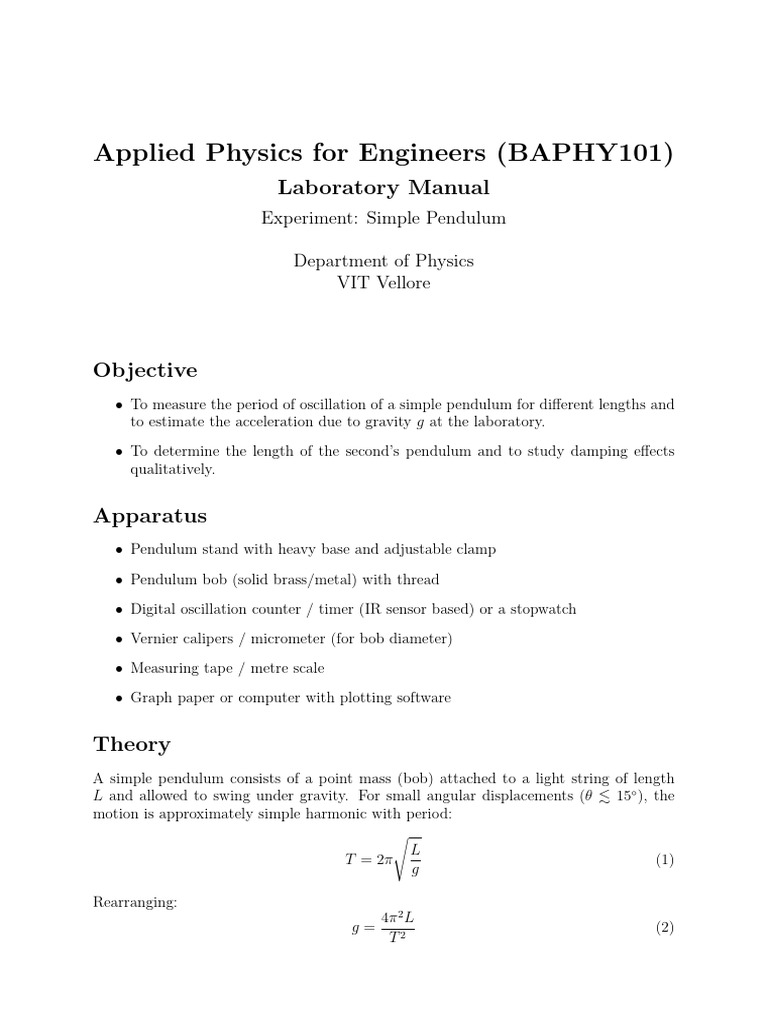 BAPHY101 LabManual Cycle-2 | PDF | Pendulum | Oscillation