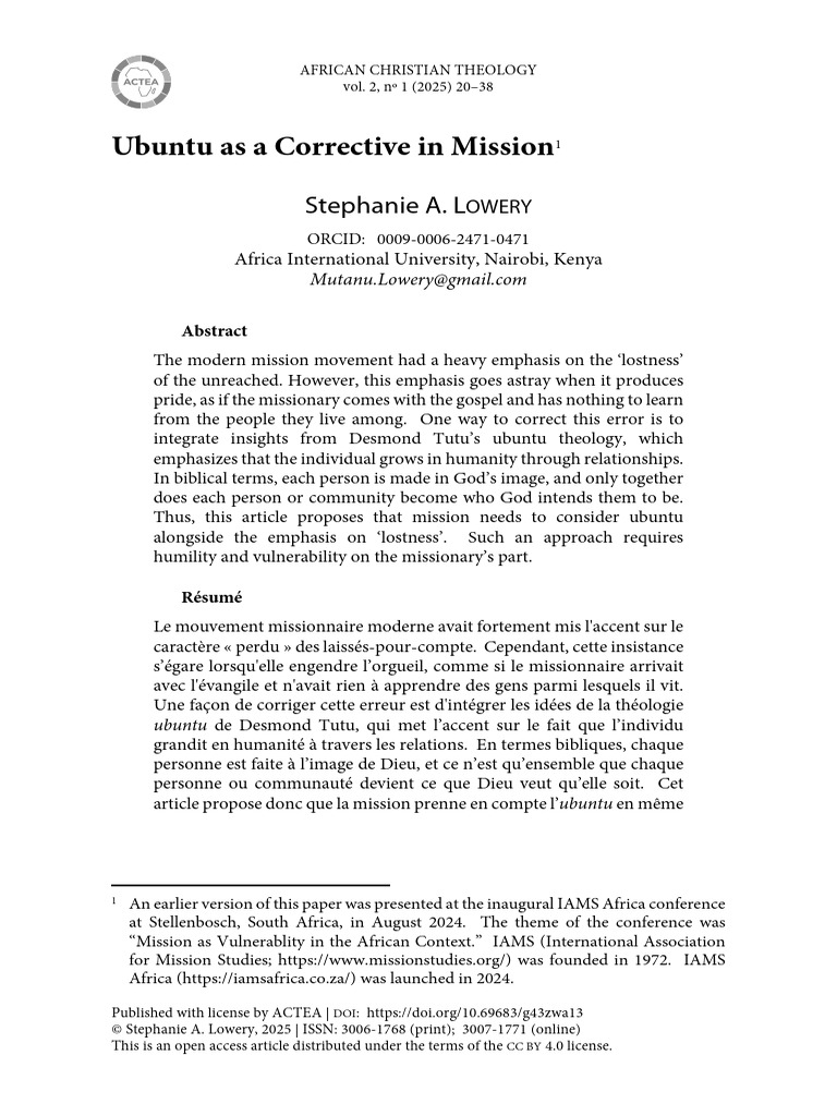 Stephanie A. Lowery - Ubuntu As A Corrective in Mission | PDF | Image ...