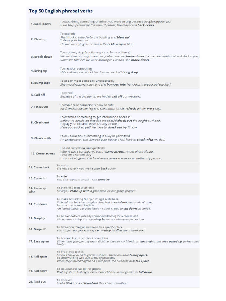 50 Phrasal Verbs List | PDF