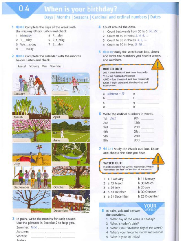 Birthday, Time, and Numbers Practice | PDF