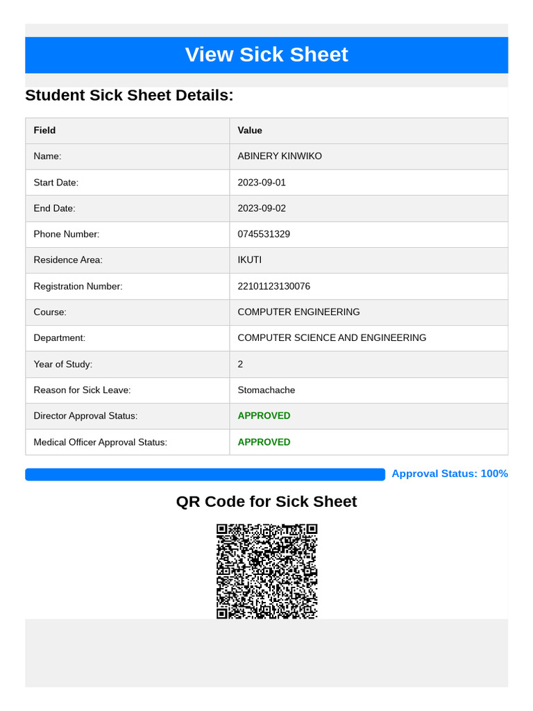 Student Sick Leave Approval Details | PDF