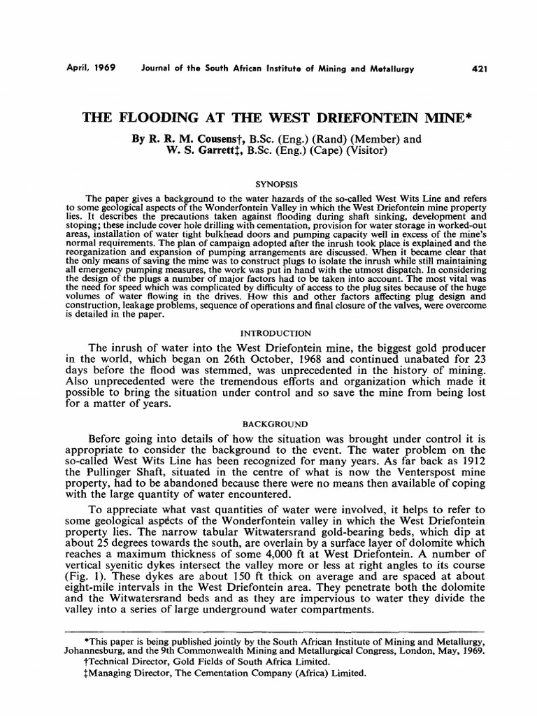 West Driefontein Mine Flooding Analysis | PDF | Mining | Pump