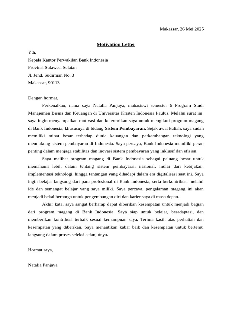 Motivation Letter Bi | PDF