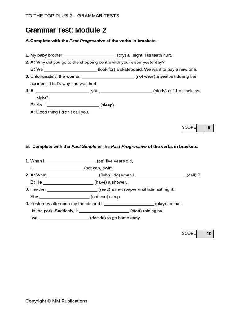 Grammar Test for To the Top Plus 2 | PDF | Language Mechanics ...