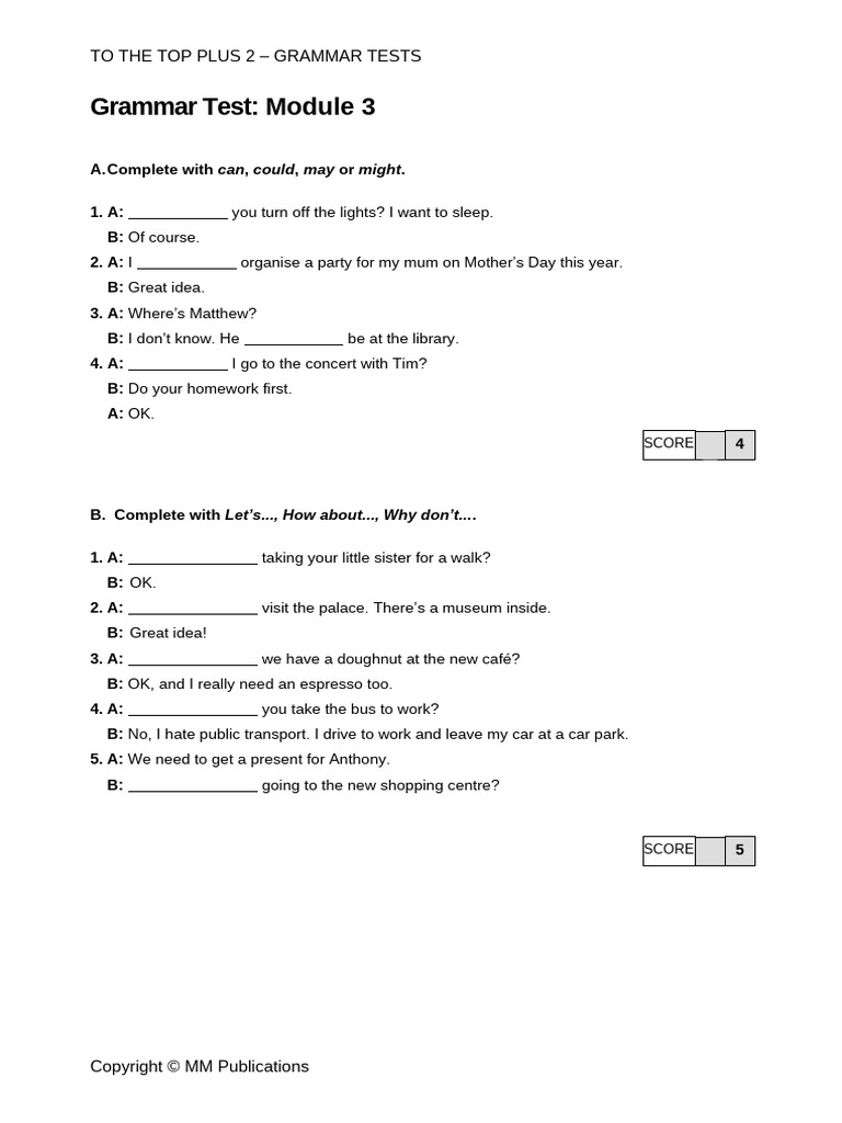Grammar Tests for Module 3 | PDF