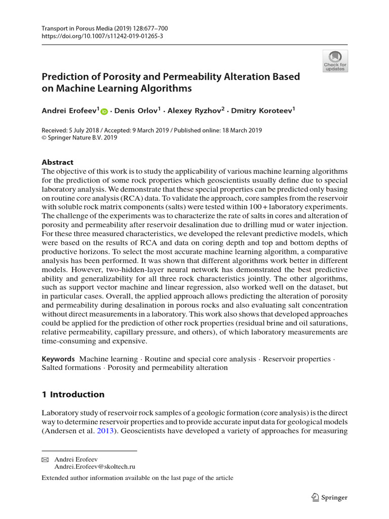 Prediction of Porosity and Permeability Alteration Based On Machine Learning Algorithms - Andrei ...