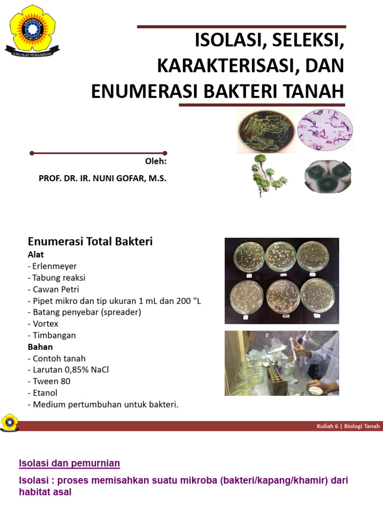 Kuliah 5 Isolasi, Seleksi, Karakterisasi Dan Identifikasi Mikrob Tanah | PDF