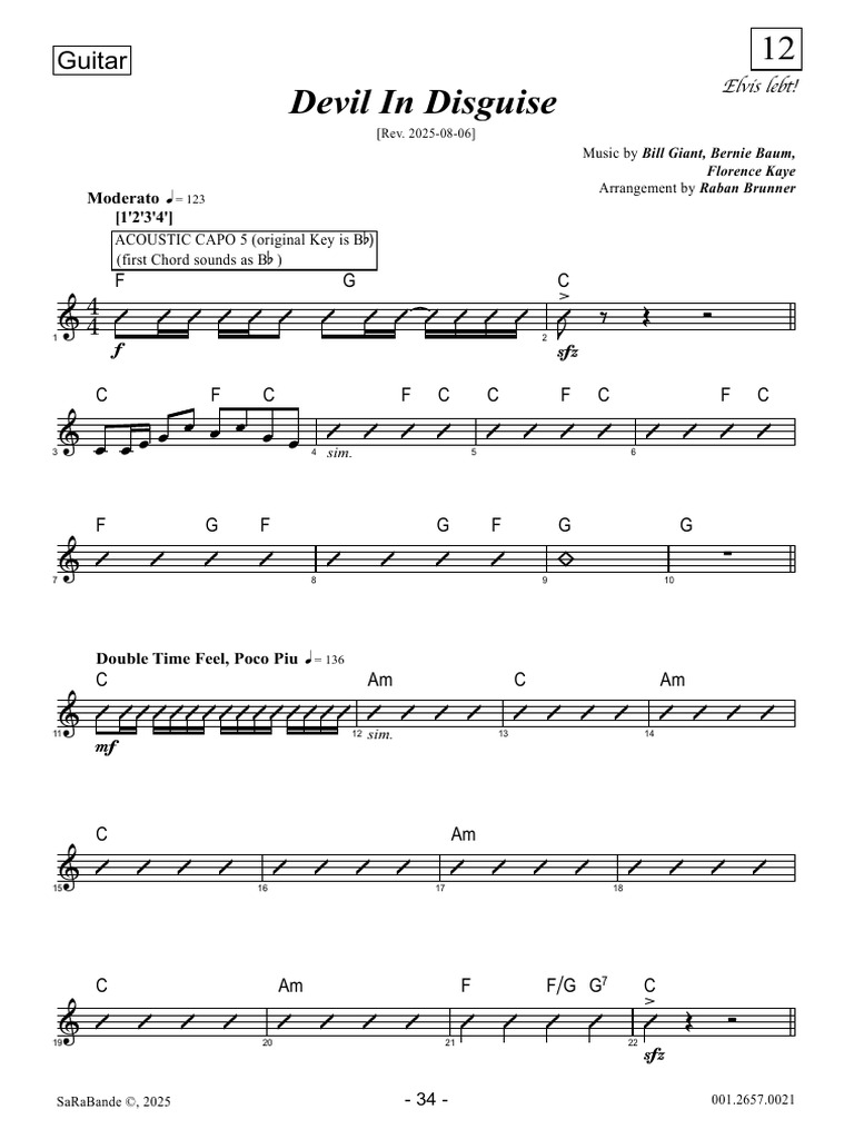 Devil In Disguise Guitar Notes | PDF | Rhythm And Meter | Guitar Family ...