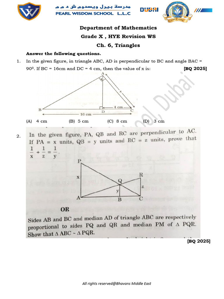 Gr. 10 Revision Ws Ch. 6 Triangles Vvvvvvvi | PDF