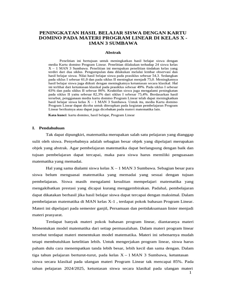 Peningkatan Hasil Belajar Program Linear | PDF