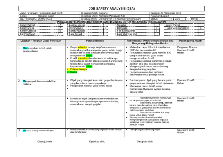 7 D - JSA - Contoh Operasional Forklift | PDF