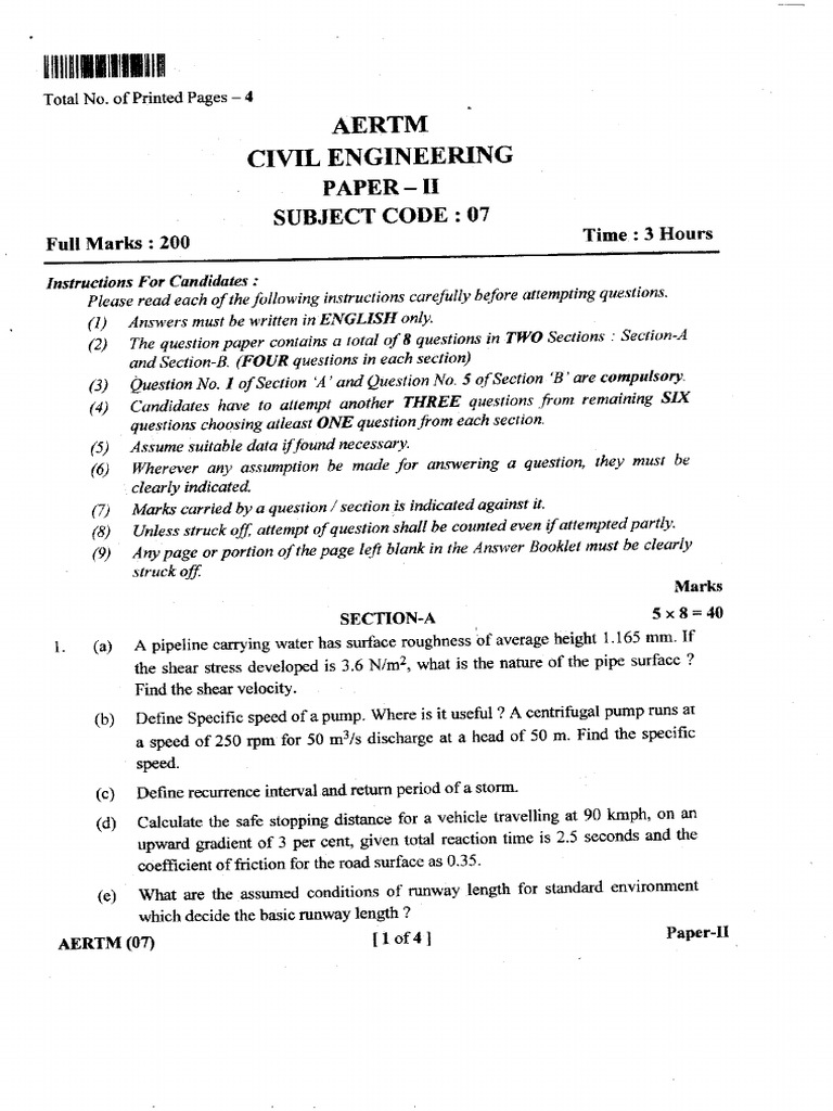 Civil Engineering Paper 2 Subjective | PDF