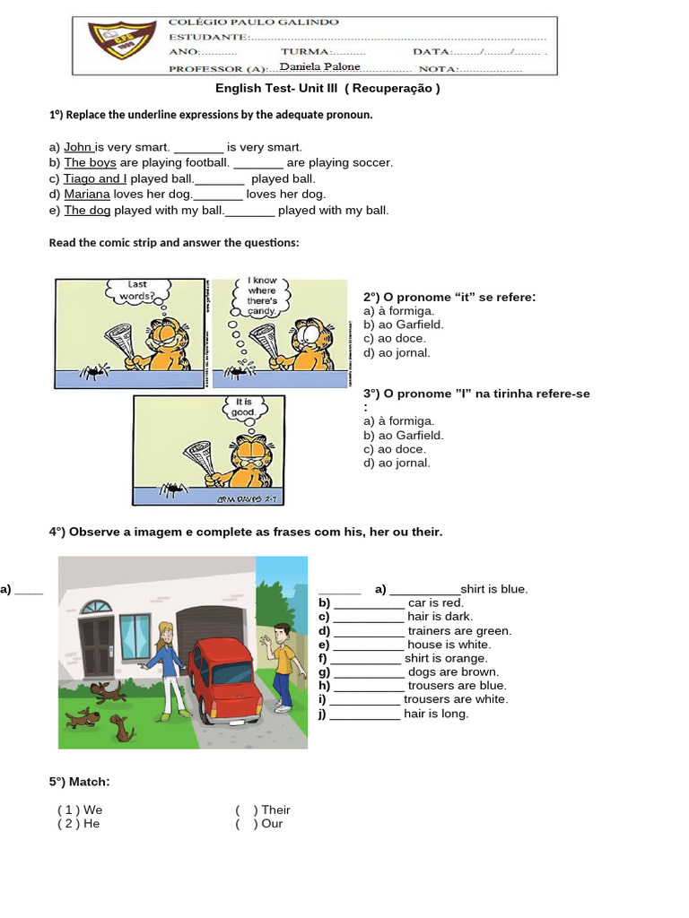 English Test Unit III (6 Ano) Nova | PDF