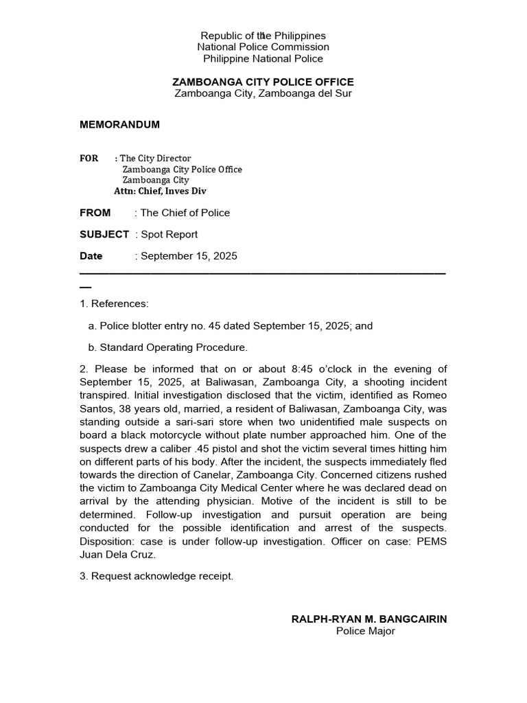 SPTT Report Shooting Incident Filled | PDF