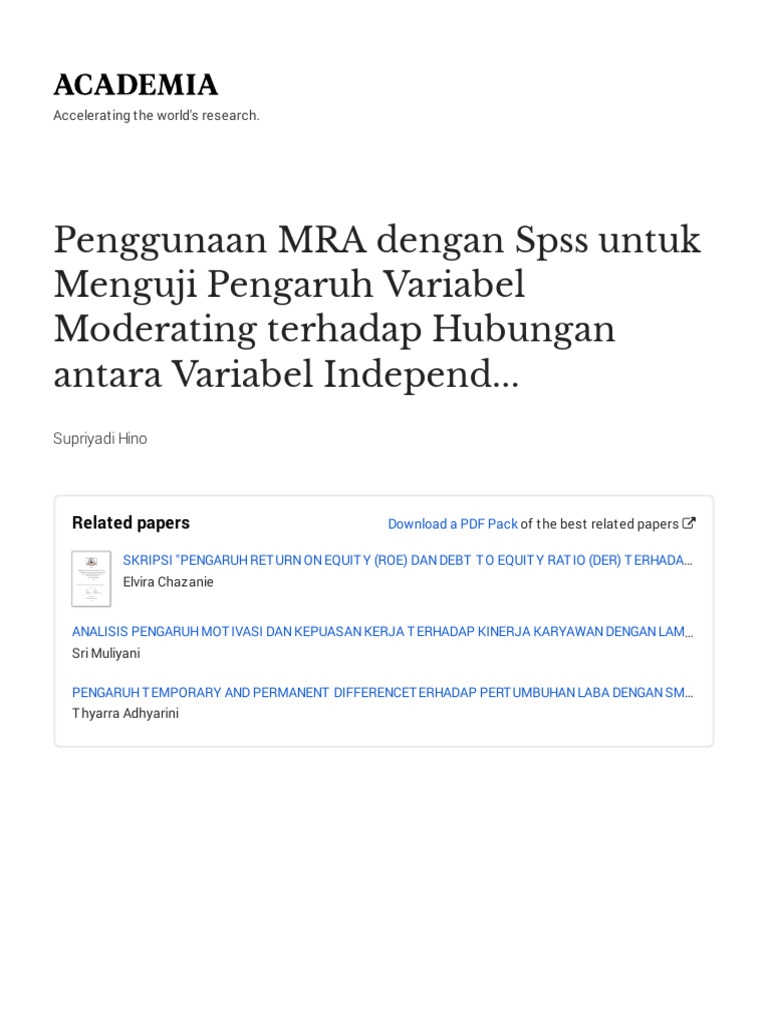 MRA dan SPSS: Uji Variabel Moderating | PDF