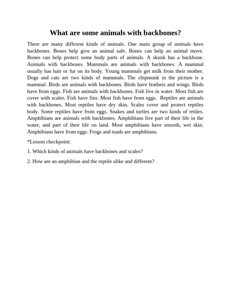 Task 3. What Are Some Animals With Backbones | PDF
