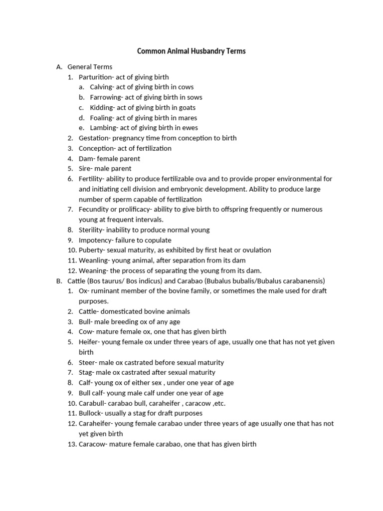 Essential Animal Husbandry Terms | PDF | Cattle | Sheep