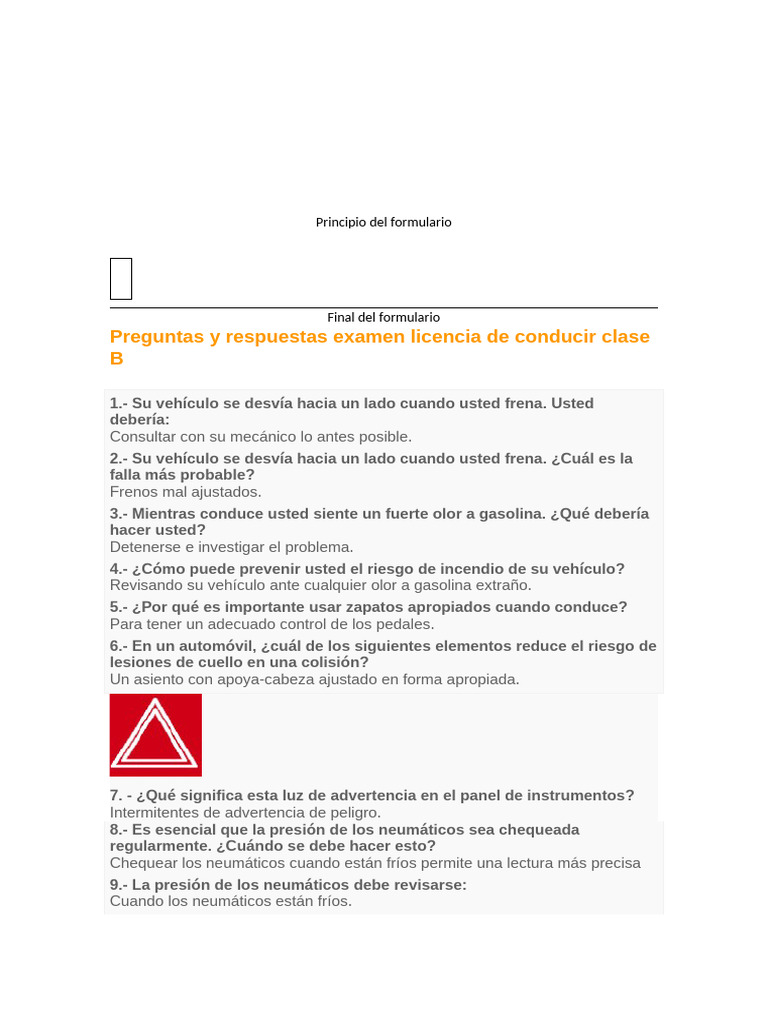 Preguntas y Respuestas Examen de Conducir | PDF | Tráfico | Neumático