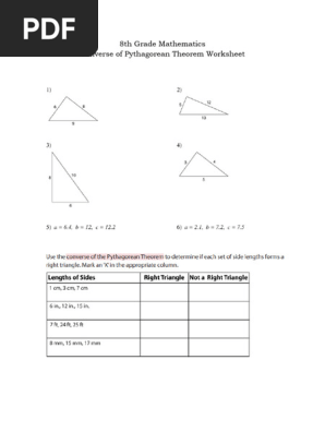 Converse Of Pythagoras Theorem Worksheet