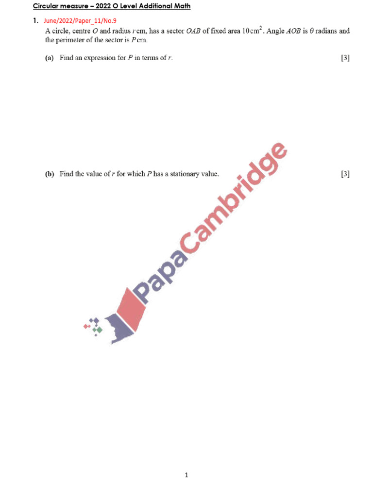 2022J Circular Measure O Level 4037 Add Math | PDF