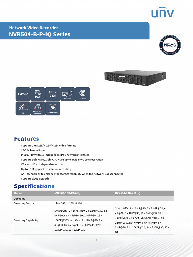UNV NVR504-B-P-IQ Series Network Video Recorder | PDF | Hdmi | Hard ...