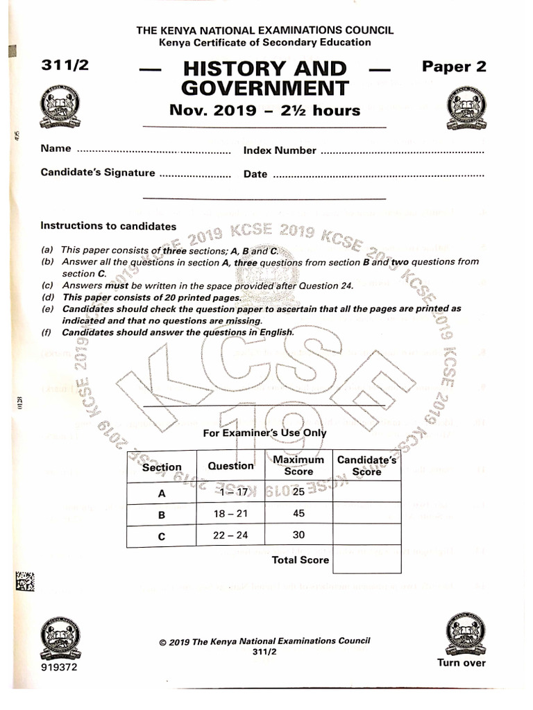 Kcse 2019 Hist Pp2 | PDF