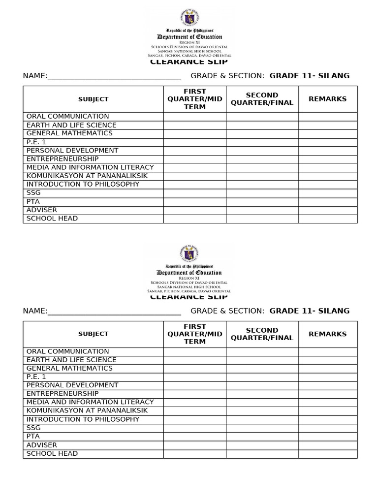 Clearance Slip | PDF