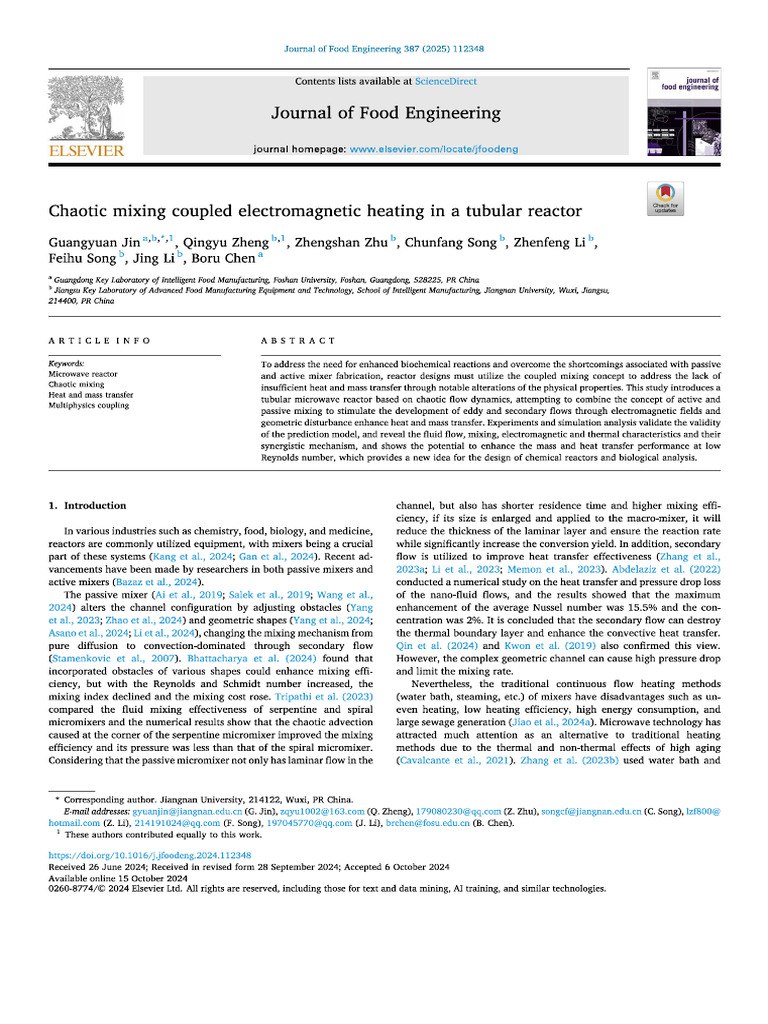 Chaotic Mixing Coupled Electromagnetic Heating in A Tubular Reactor | PDF