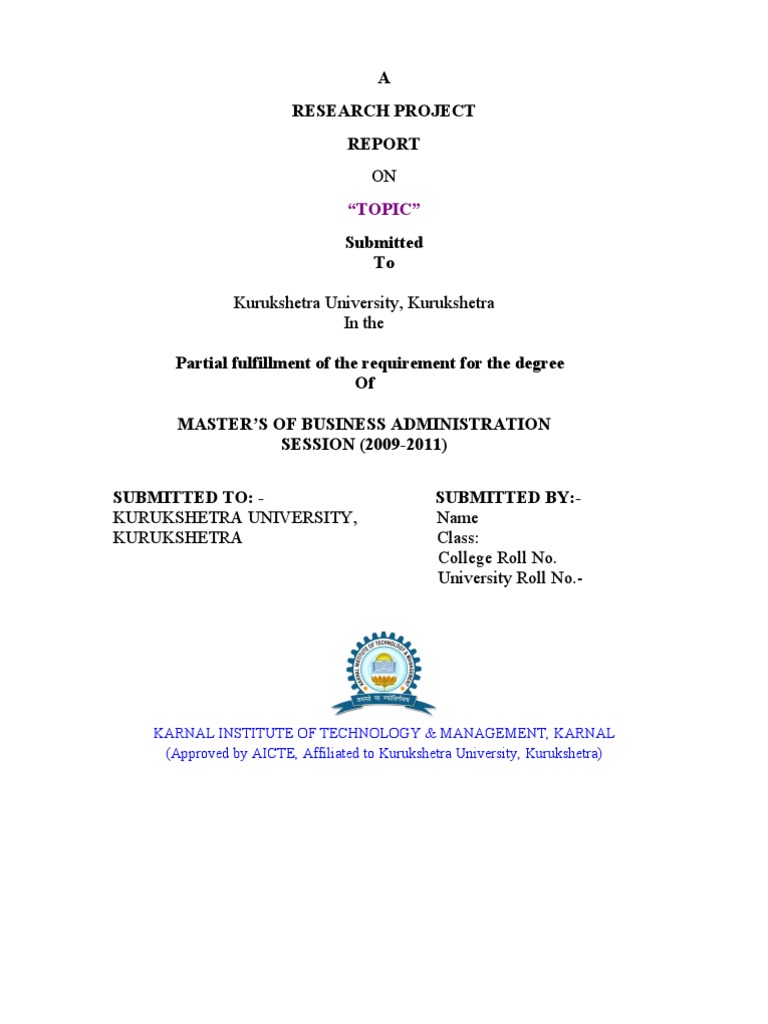 MBA Research Project on "TOPIC | PDF | Master Of Business ...