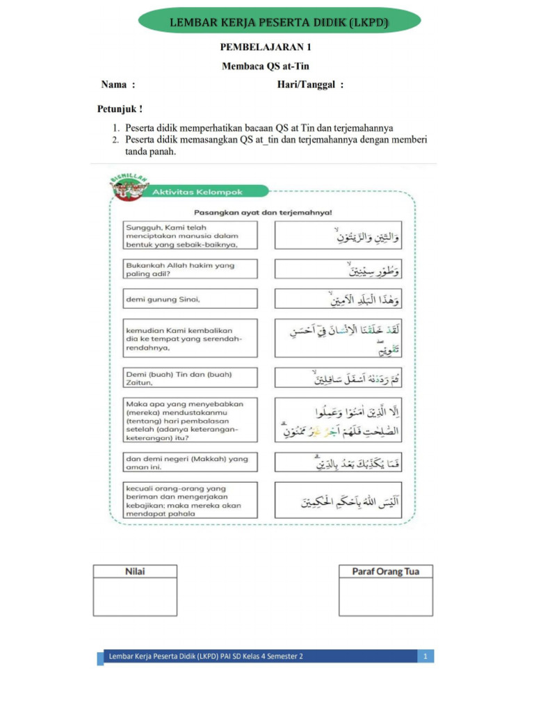 LKPD Pai Kelas 4 - Semester 2 | PDF