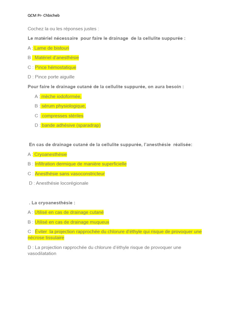QCM sur le drainage et alvéolite buccale | PDF | Spécialités médicales ...
