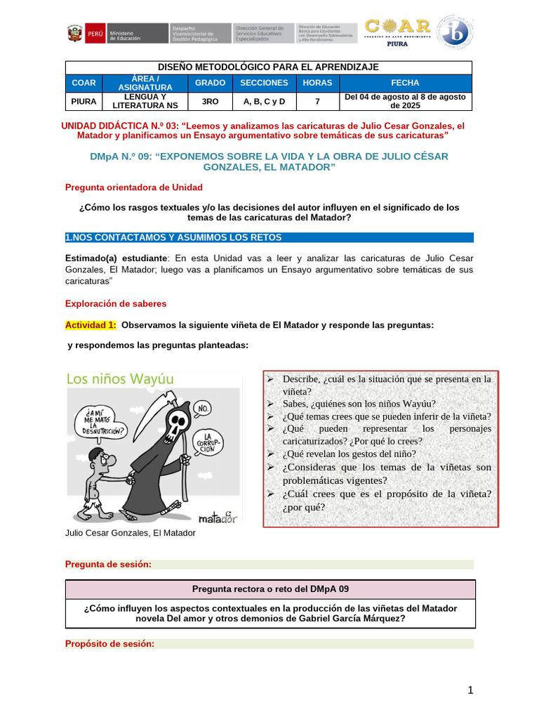 DMpA 09 - 3RO - Unidad III - Lengua y Literatura NS - 2025 Yareli | PDF | Hablar en público | Humor