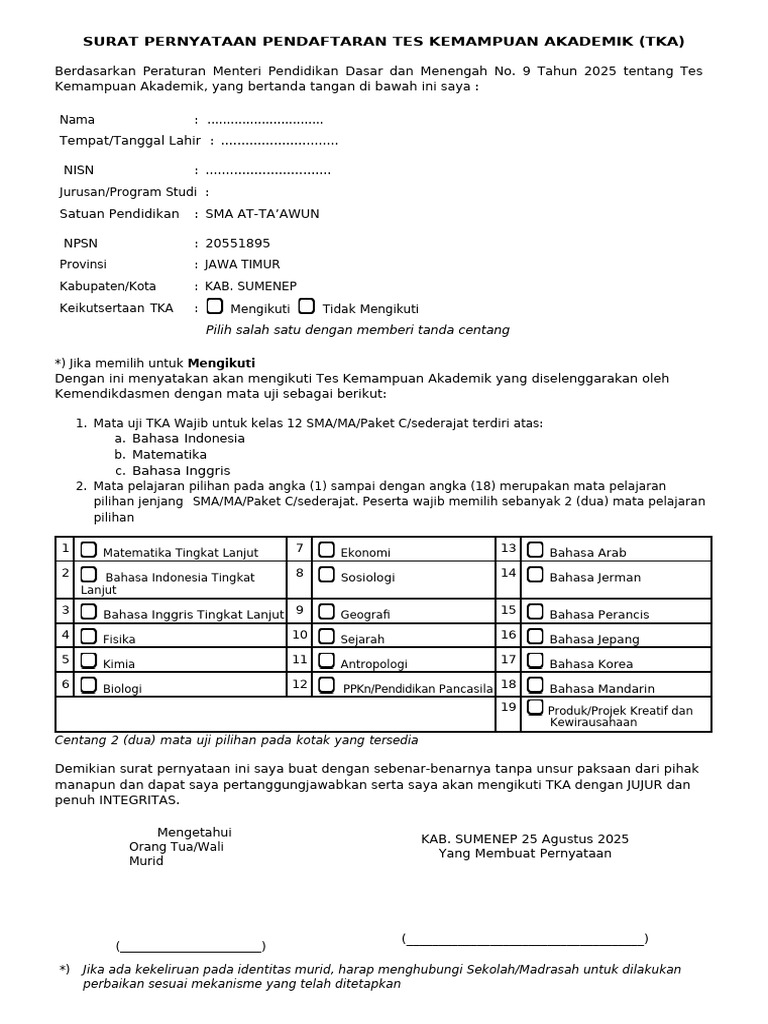 Contoh Surat Pernyataan Pedaftaran Tka - 1 | PDF