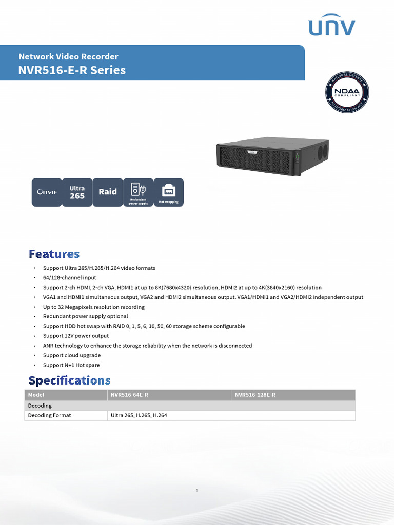 UNV NVR516-E-R Series Network Video Recorder-1 | PDF | Hard Disk Drive ...