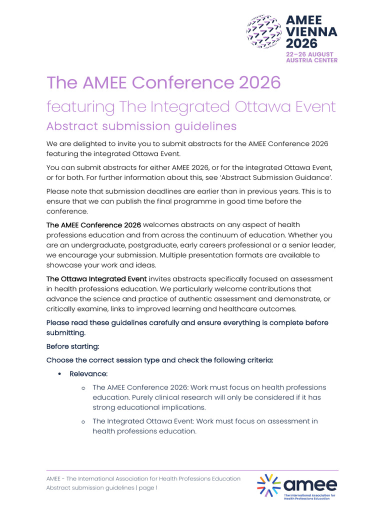 AMEE 2026 Abstract Submission Guidelines | PDF | Learning | Artificial ...