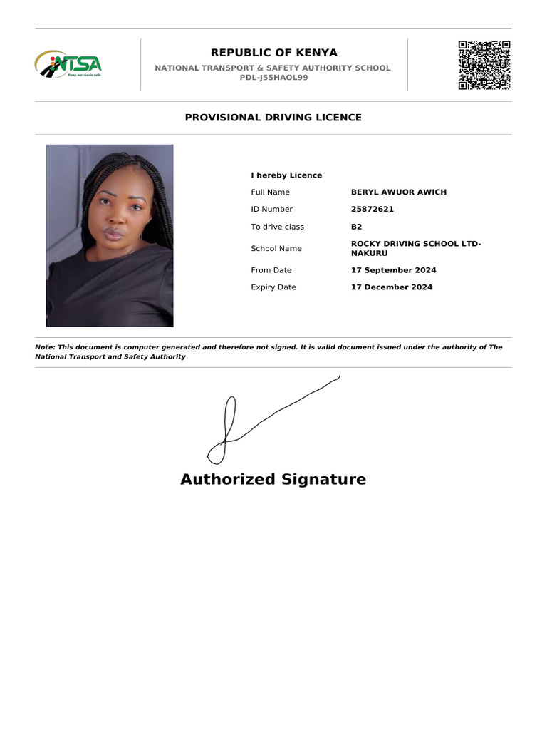 PDL J55HAOL99 Provisional Driving License | PDF