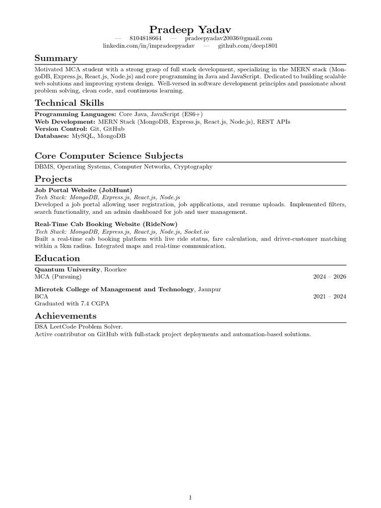 Pradeep Yadav Resume | PDF