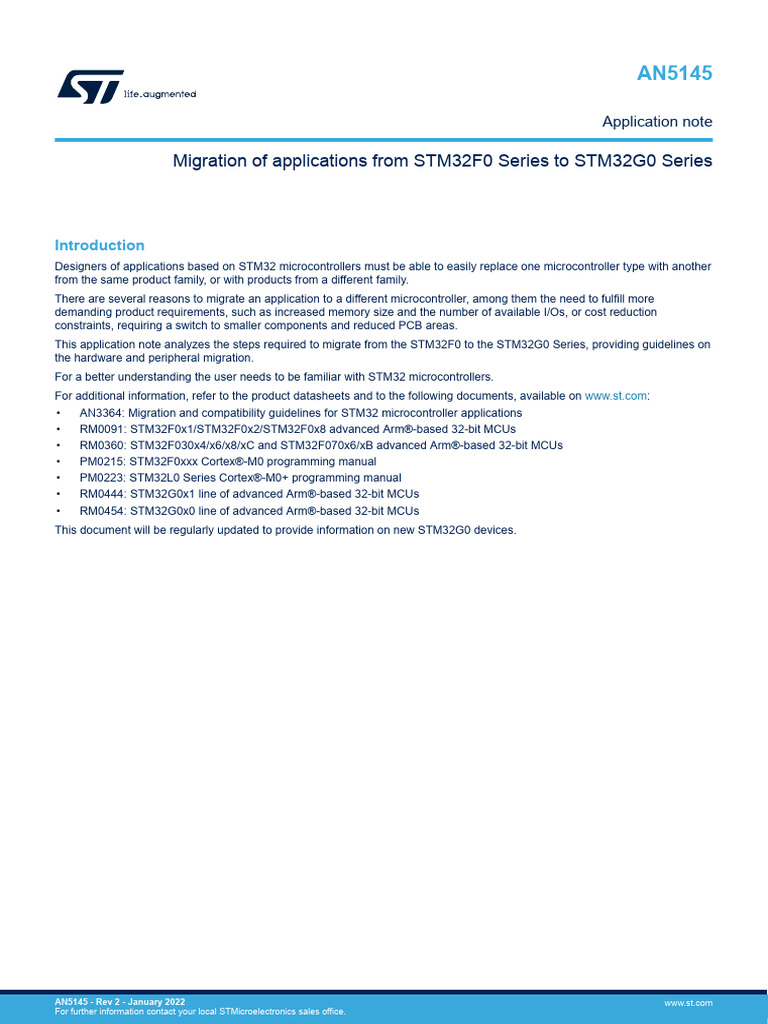 An5145 Migration of From Stm32f0 To Stm32g0 | PDF | Booting | Microcontroller