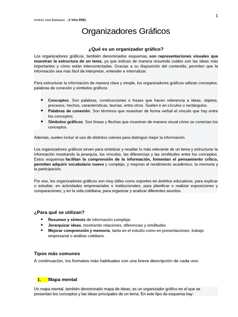 Tipos y Usos de Organizadores Gráficos | PDF | Análisis FODA | Narración