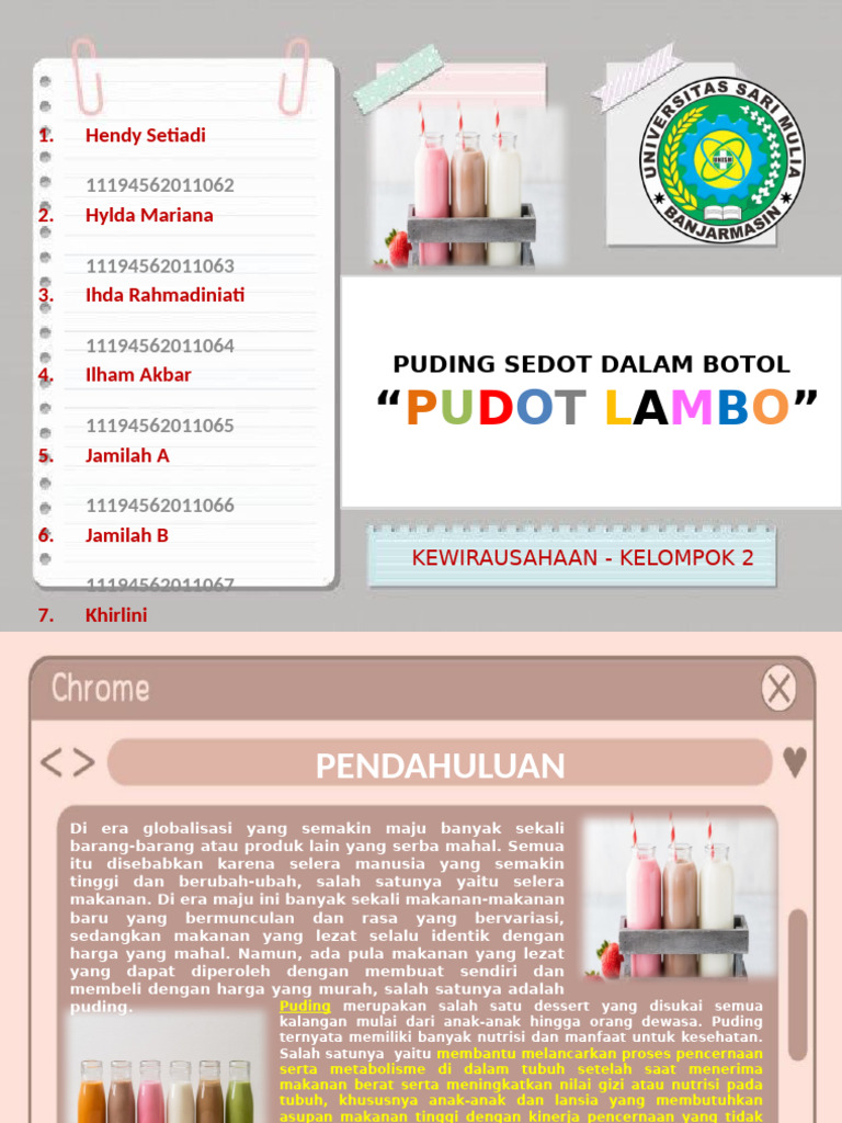 Puding Sedot dalam Botol: Usaha Unik dan Sehat | PDF