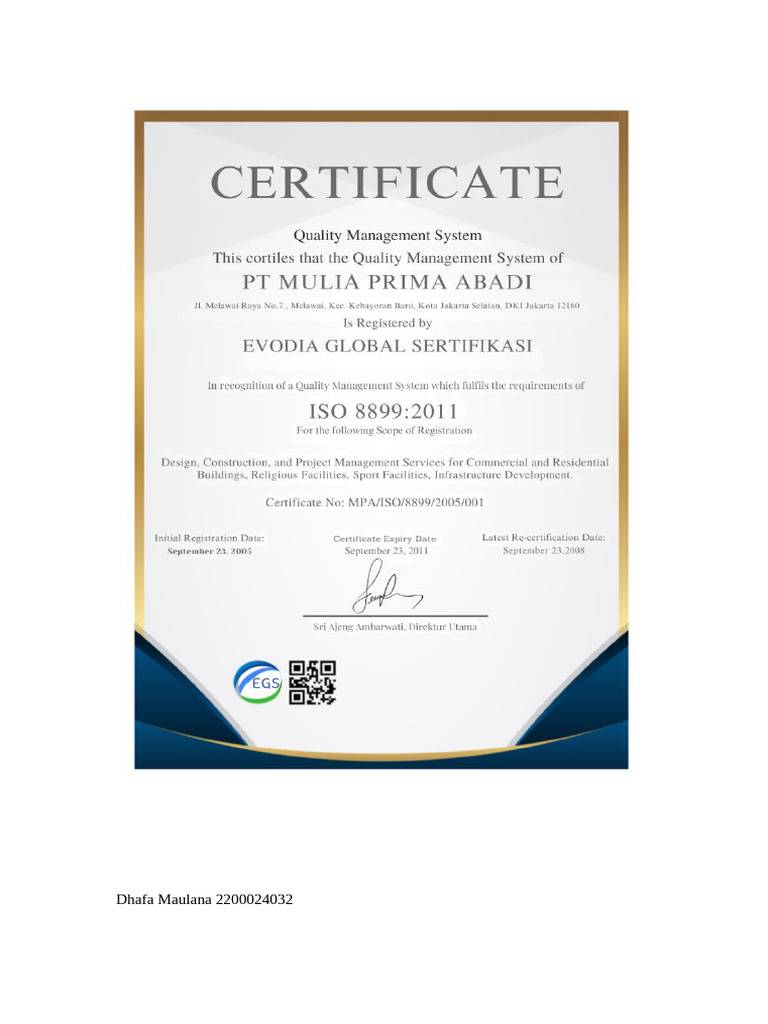 Sertivikat Iso PT Mulia Prima Abadi 2005,2008,2011,2014,2017,2020,2023 ...