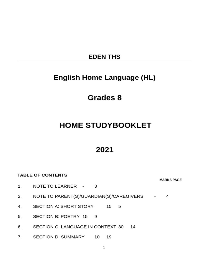 Grades 8: English Home Language (HL) | PDF