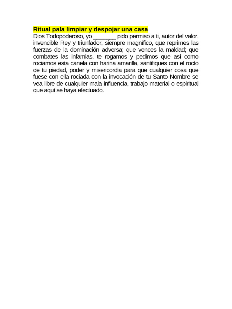 Ritual Pala Limpiar y Despojar Una Casa | PDF