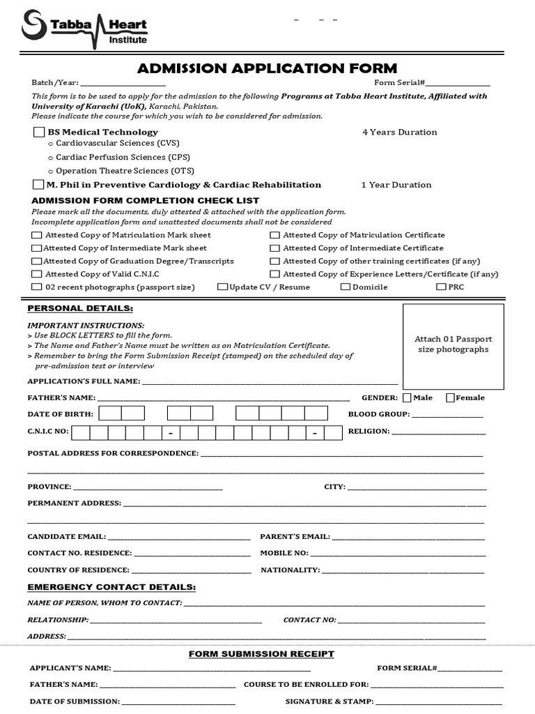 THI AHS F 01 Admission Application Form | PDF